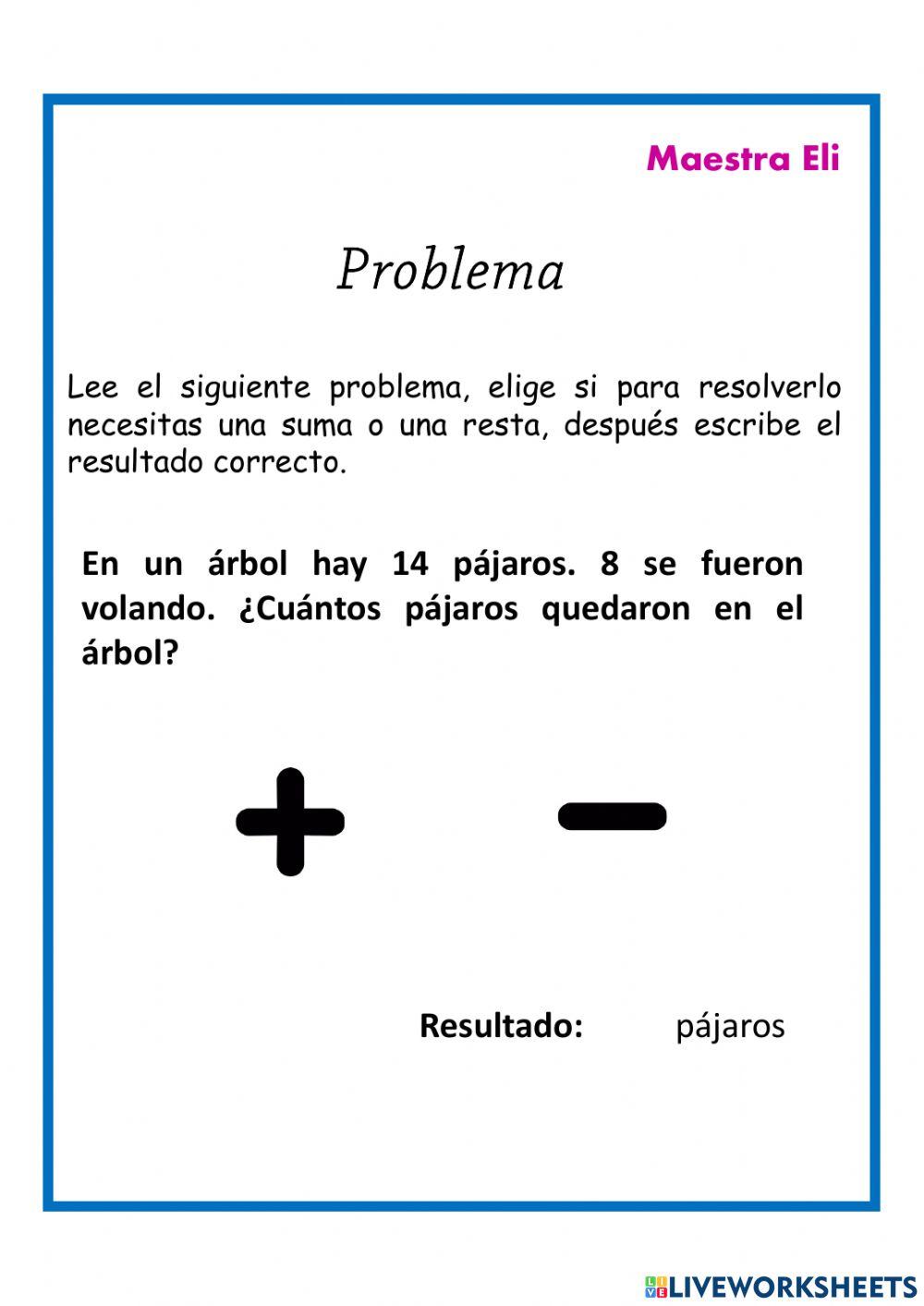 Problema de resta worksheet | Live Worksheets