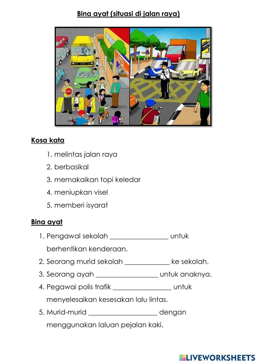 Bina ayat situasi di jalan raya worksheet | Live Worksheets