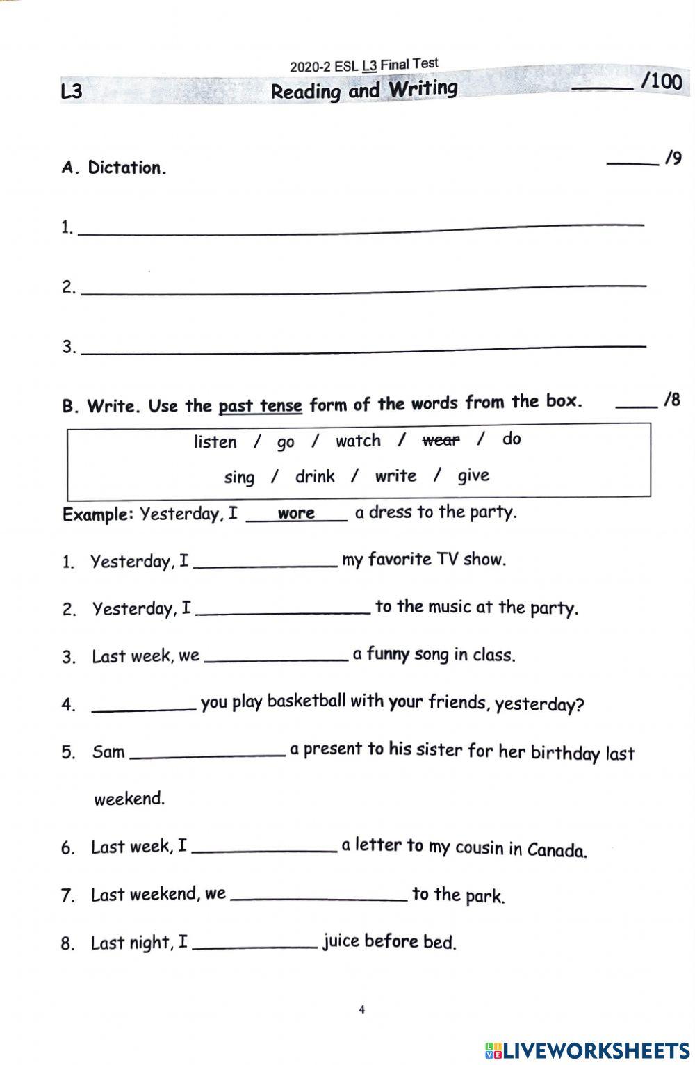 Reading and writing online pdf worksheet | Live Worksheets