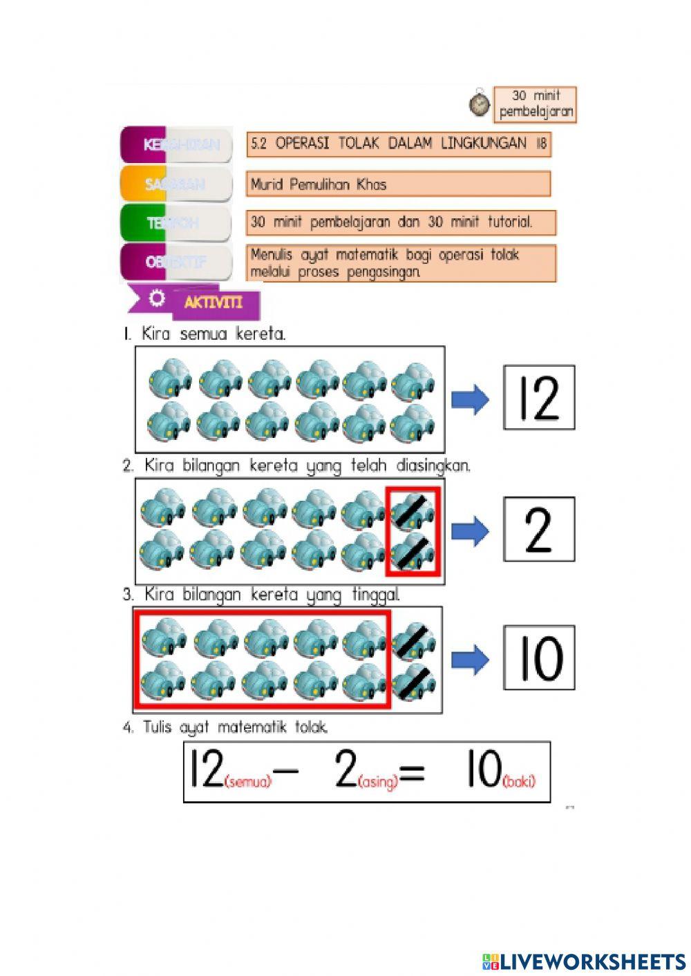 Operasi tolak lingkungan 18 activity | Live Worksheets