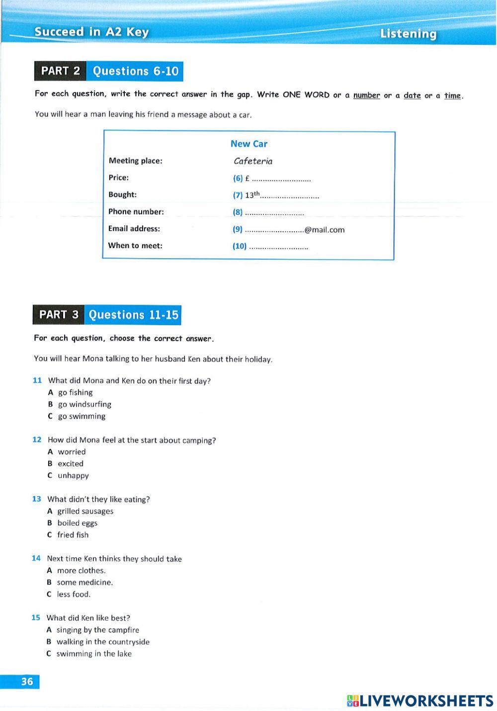 SUCCEED IN KET TEST 2 online exercise for | Live Worksheets