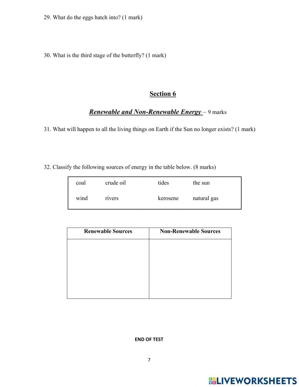 Science Test Science Exercise Live Worksheets