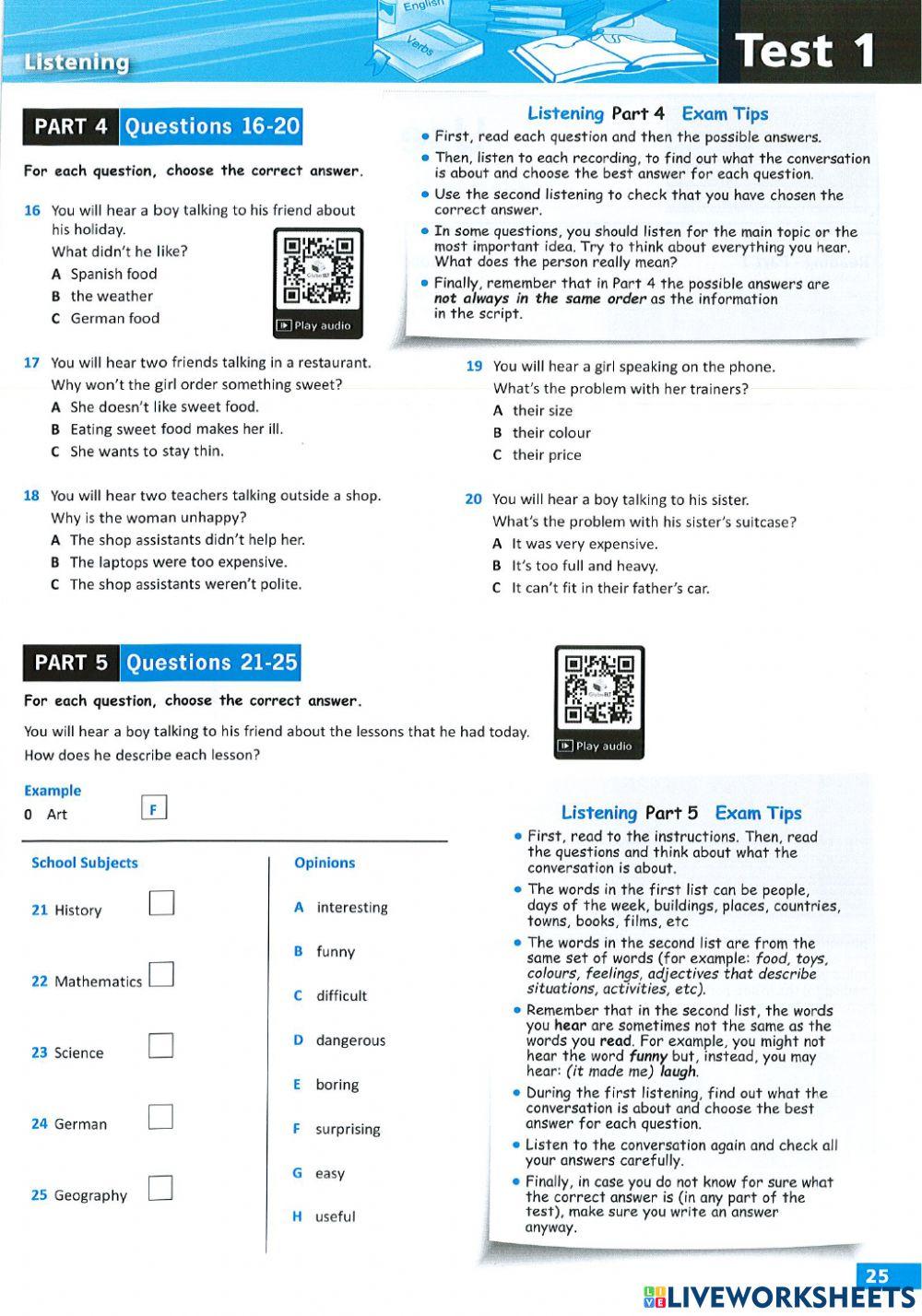 Simply In Ket Test 1 Online Exercise For Live Worksheets