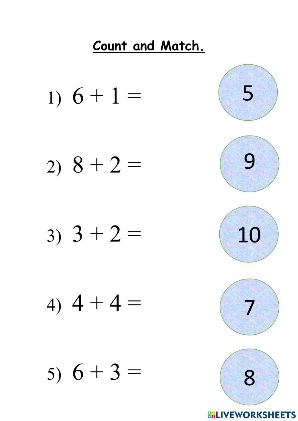 Addition (1-10) exercise | Live Worksheets