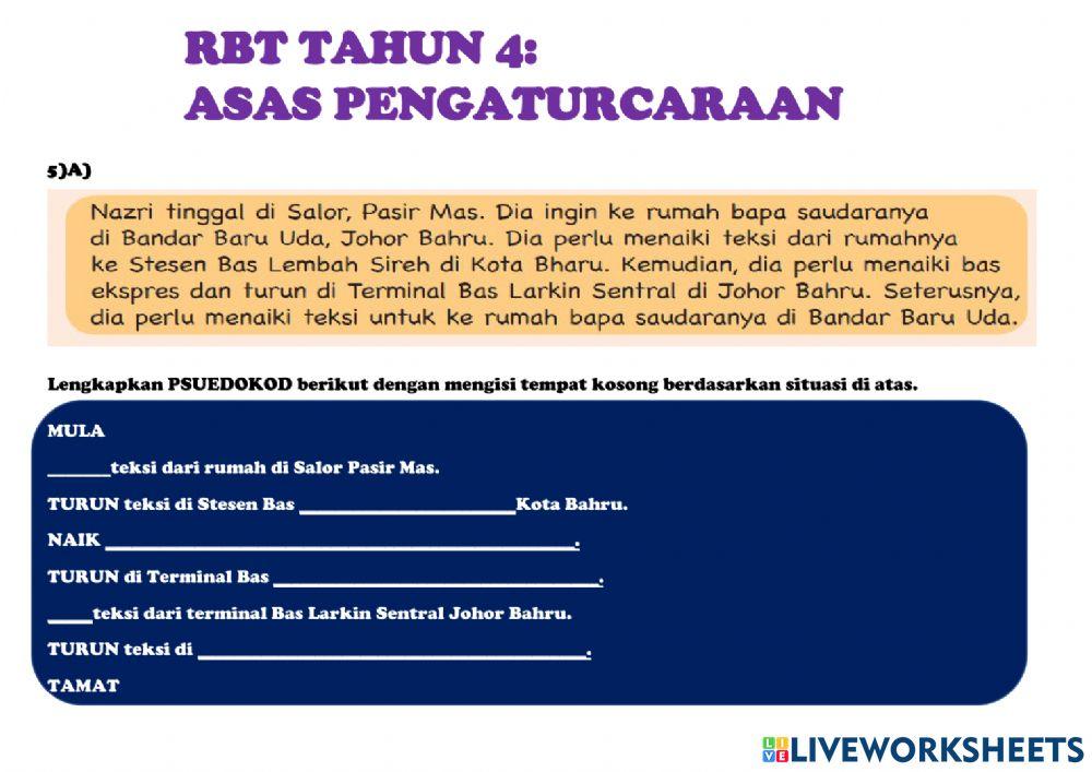 Asas pengaturcaraan rbt tahun 4 worksheet | Live Worksheets