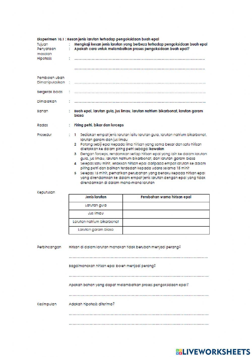 Sains Tingkatan 4 Bab 10 Eksperimen epal 3113448