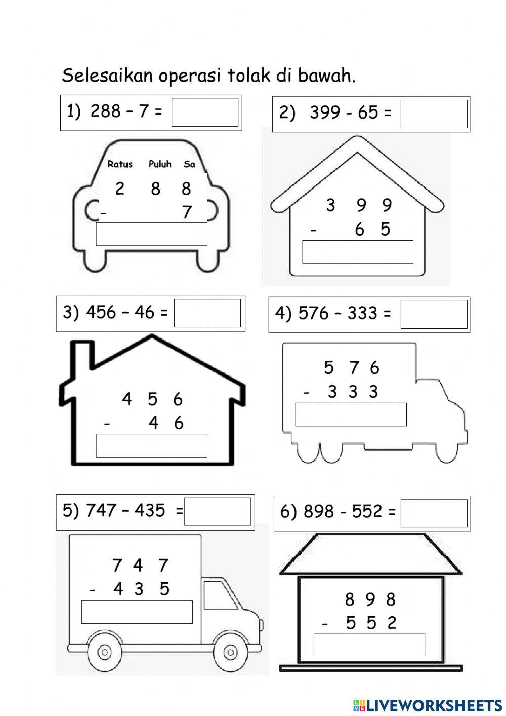 Operasi tolak | Free Interactive Worksheets | 1106632