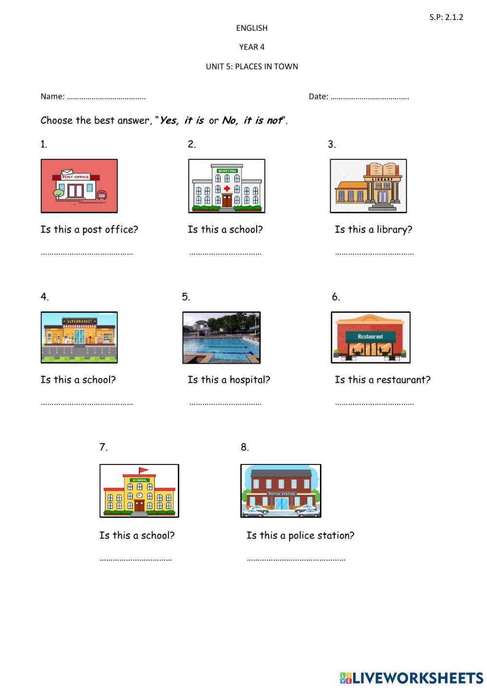 Places In Town online exercise for Year 4 | Live Worksheets