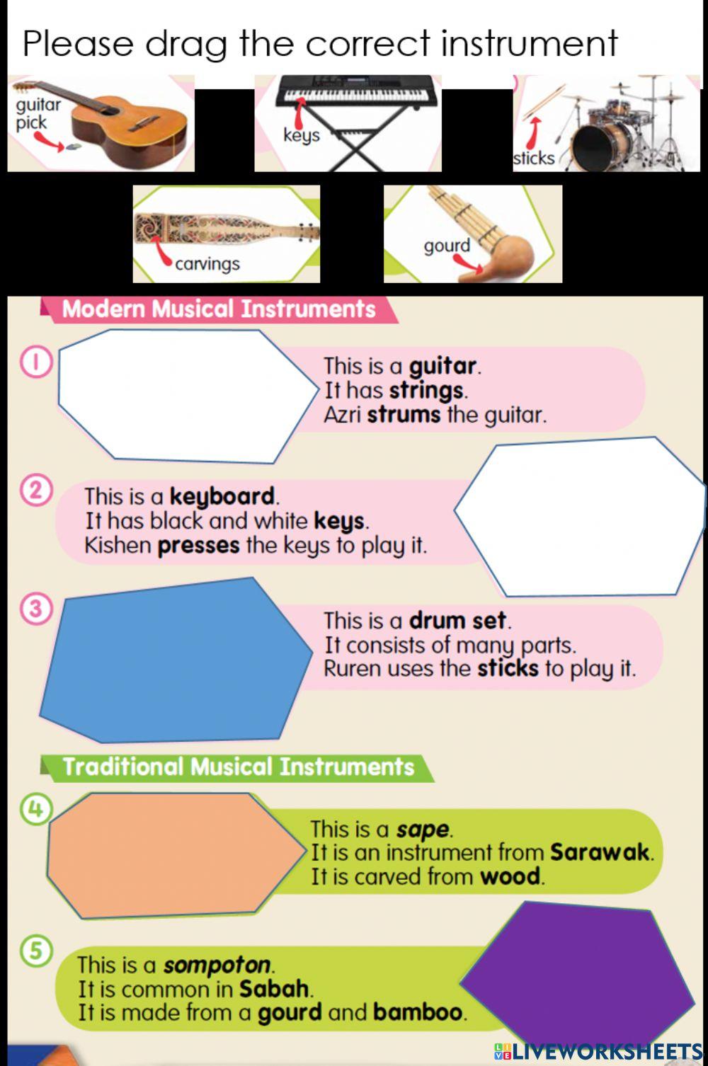 Modern & Traditional Music Instrument worksheet | Live Worksheets