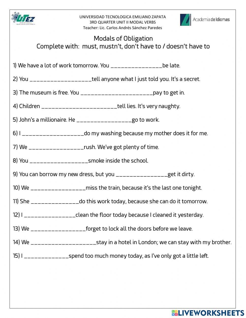 Modal verbs online exercise for 3rd | Live Worksheets