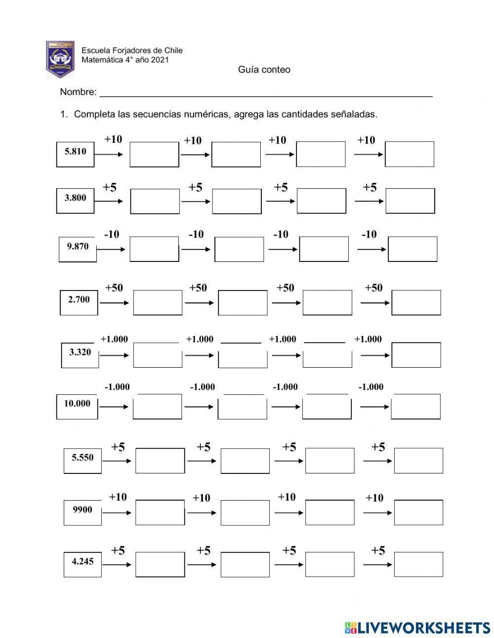 Secuencias numericas online activity for 4° | Live Worksheets Secuencias numericas online activity for 4° | Live Worksheets