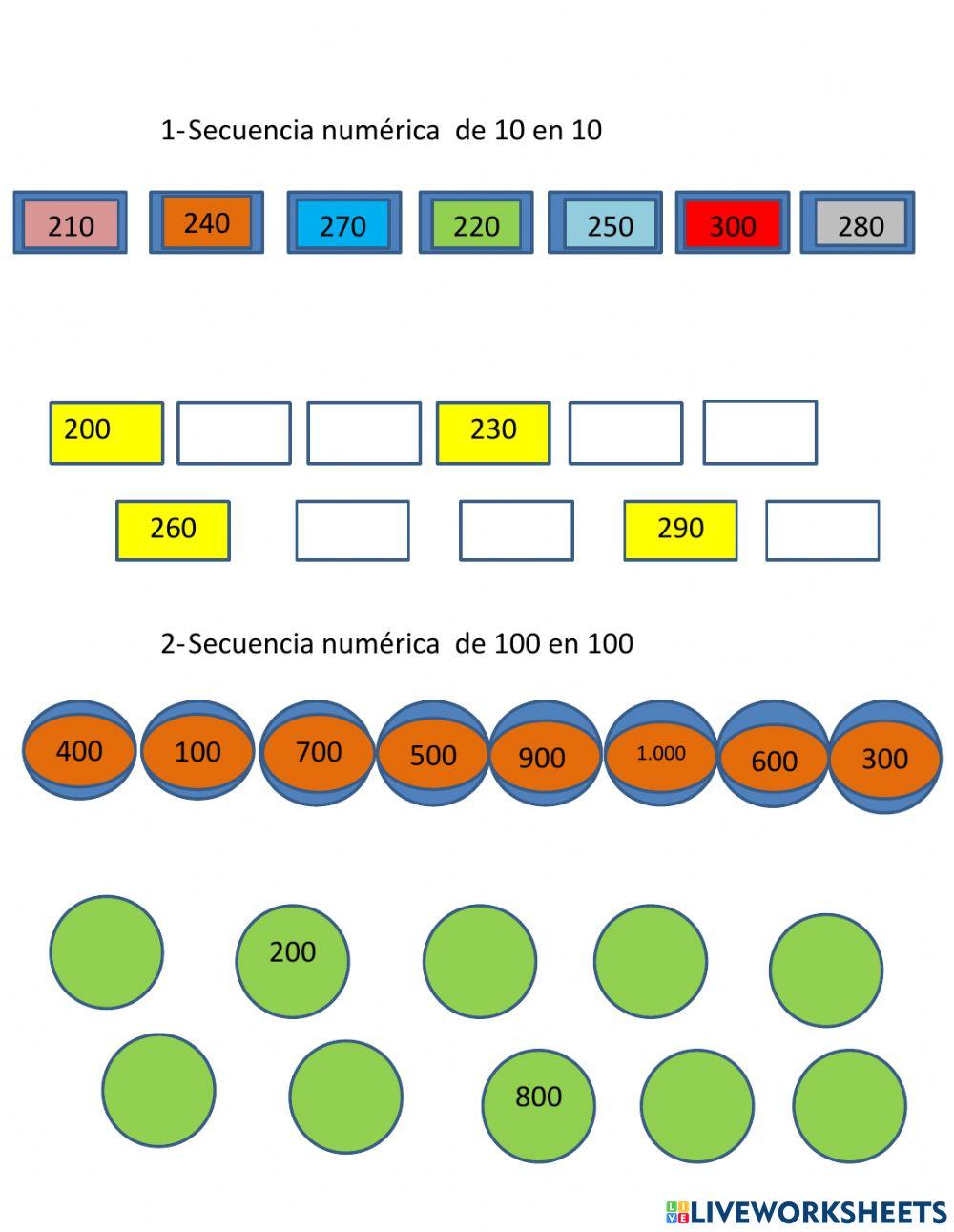 Valor posicional, secuencia numérica 1107853 | 17366081