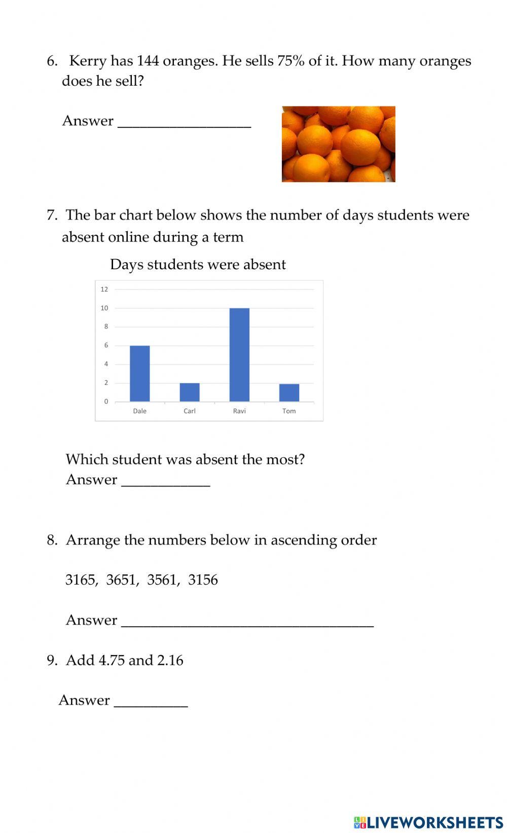 mathematicsT3-A2 final worksheet | Live Worksheets