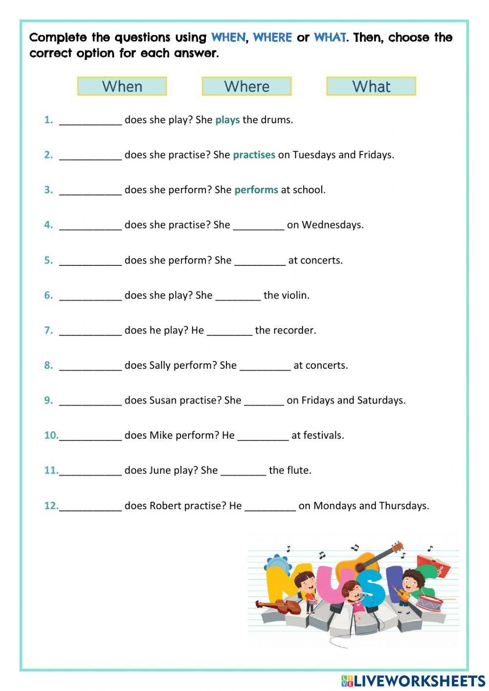 When, what, whe… | Free Interactive Worksheets | 1108278