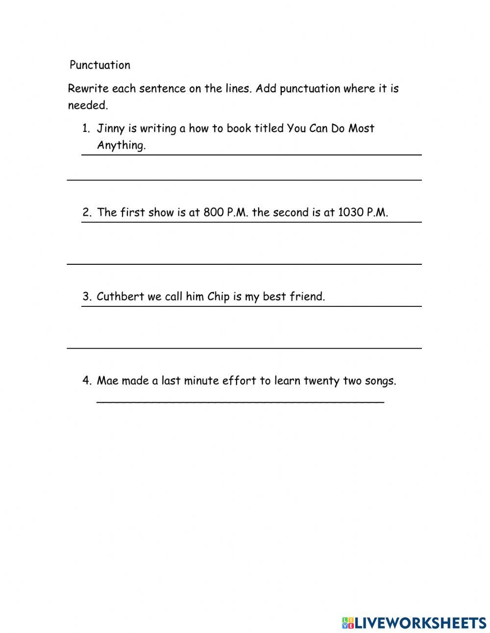 Punctuation activity for 5th | Live Worksheets