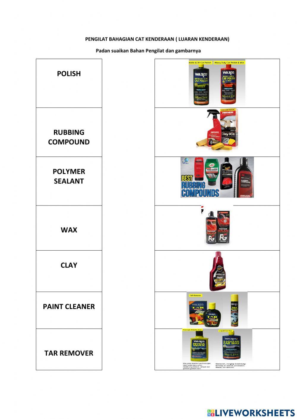 Pengilat bahagian cat kenderaan ( luaran kenderaan) worksheet | Live ...