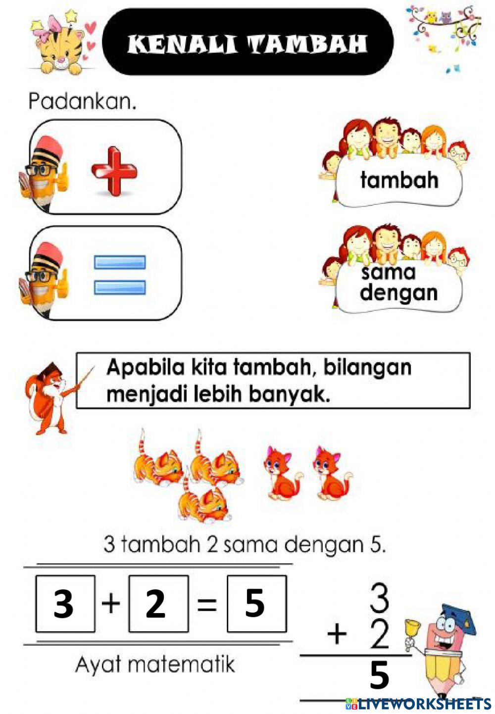 Tambah interactive exercise for Tahun 1 hingga Tahun 6 | Live Worksheets