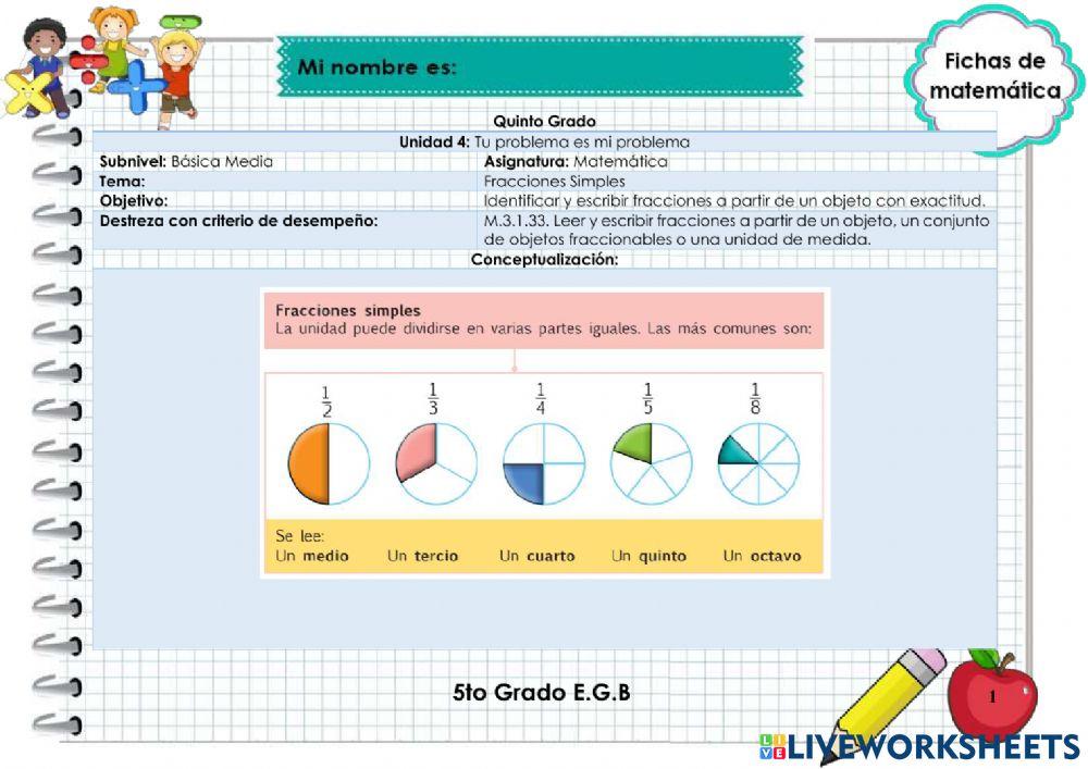 Fracciones simples worksheet | Live Worksheets