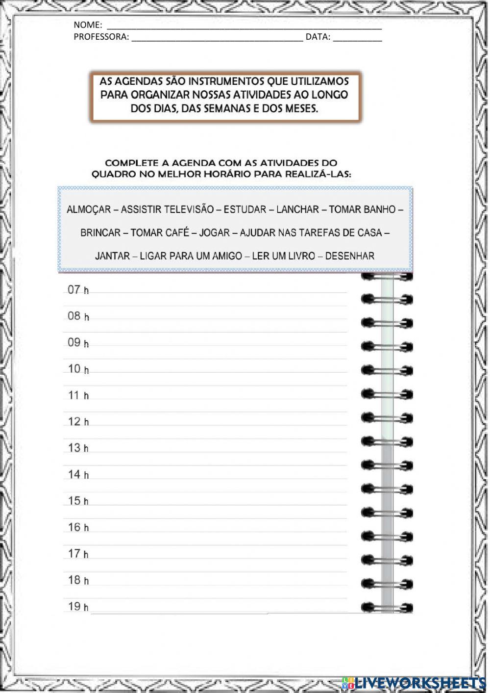 Agenda interactive exercise | Live Worksheets