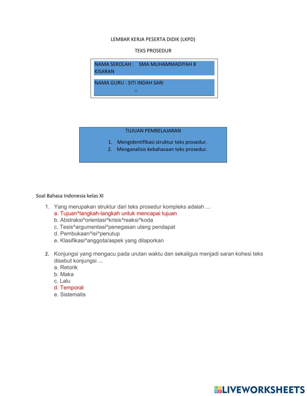 Teks prosedur online pdf activity | Live Worksheets