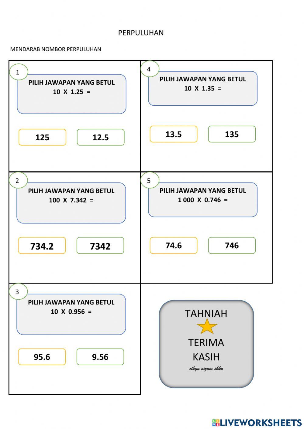 Matematik TAHUN 4 online exercise for TAHUN 4 | Live Worksheets