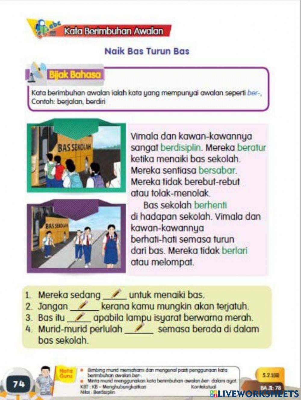 Kata berimbuhan awalan ms74 worksheet | Live Worksheets