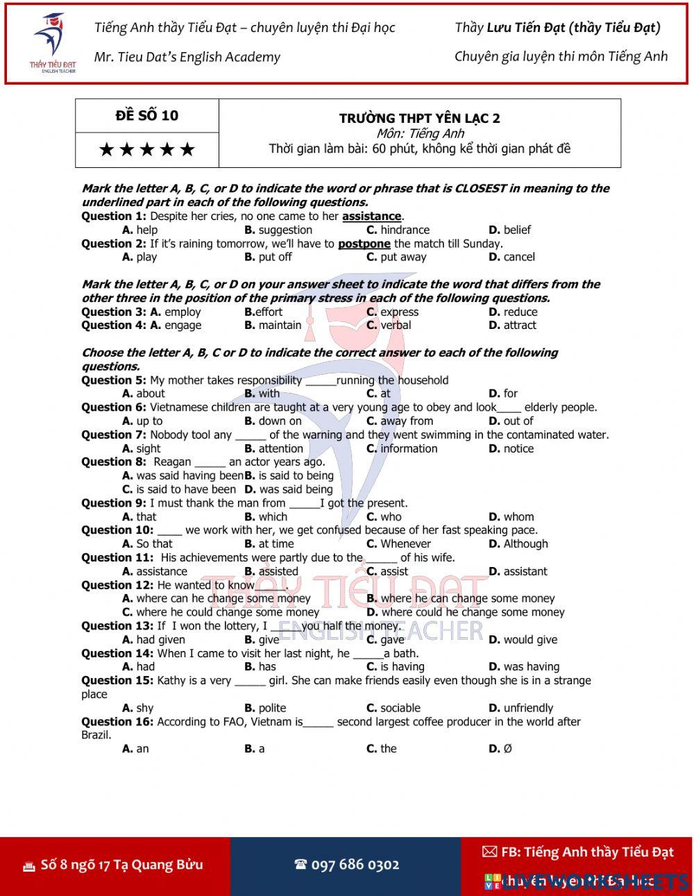 Test 10 - 12 worksheet | Live Worksheets