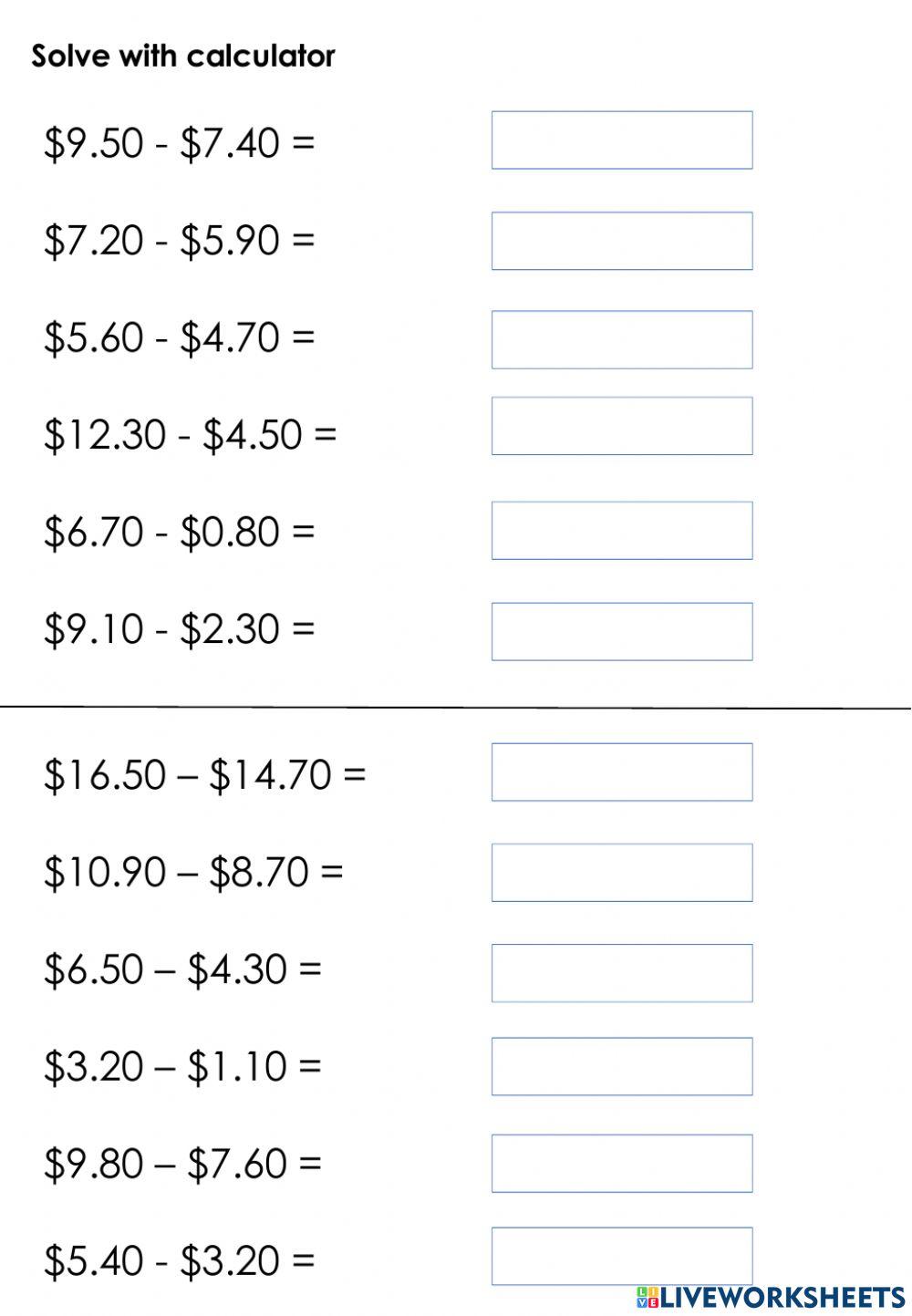 Calculator Worksheet worksheet | Live Worksheets