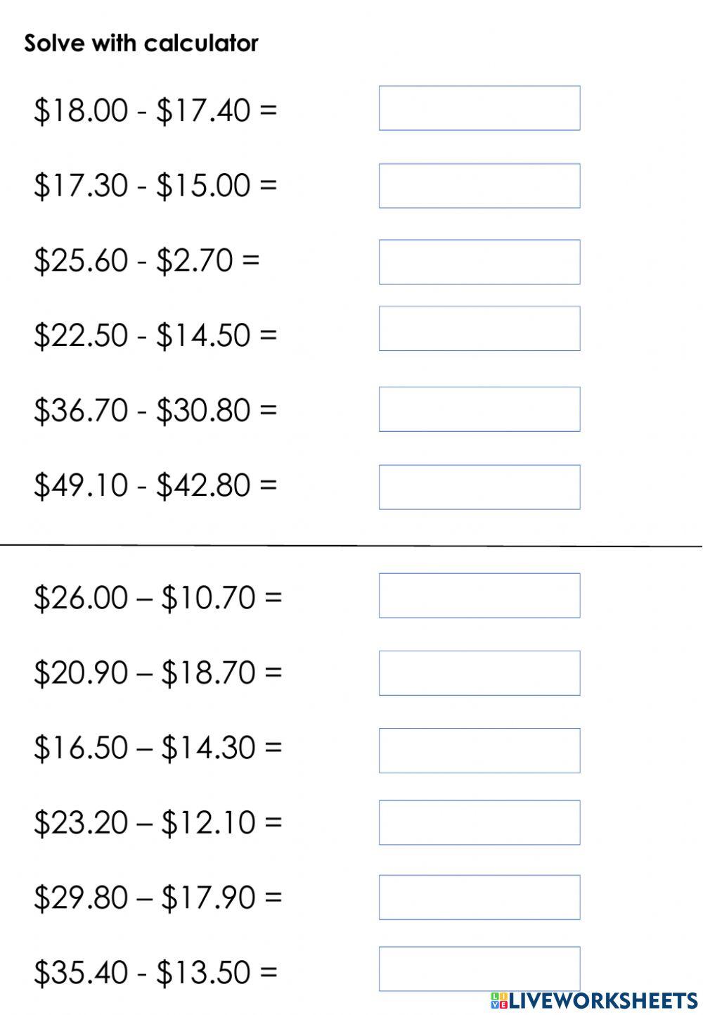 Calculator Worksheet interactive worksheet | Live Worksheets