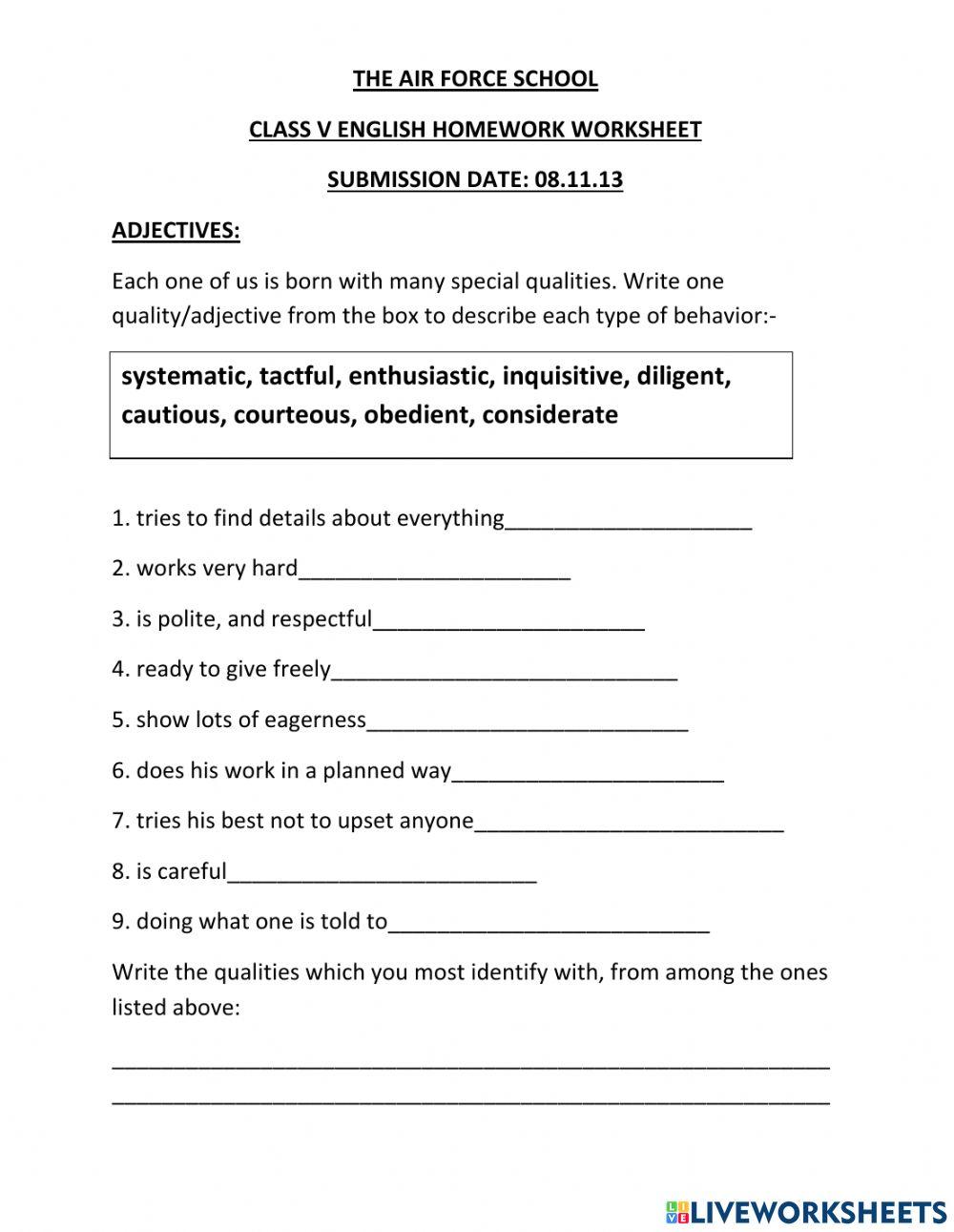 1109925 Adjectives Sweta LiveWorksheets 1109925-adjectives-sweta-liveworksheets