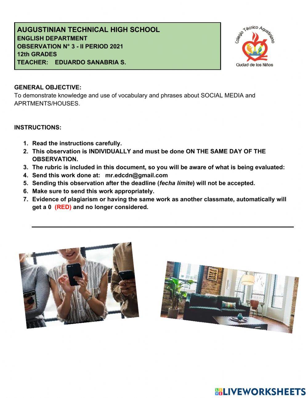 OBSERVATION 3 - 12th GRADES - II PERIOD 2021 worksheet | Live Worksheets