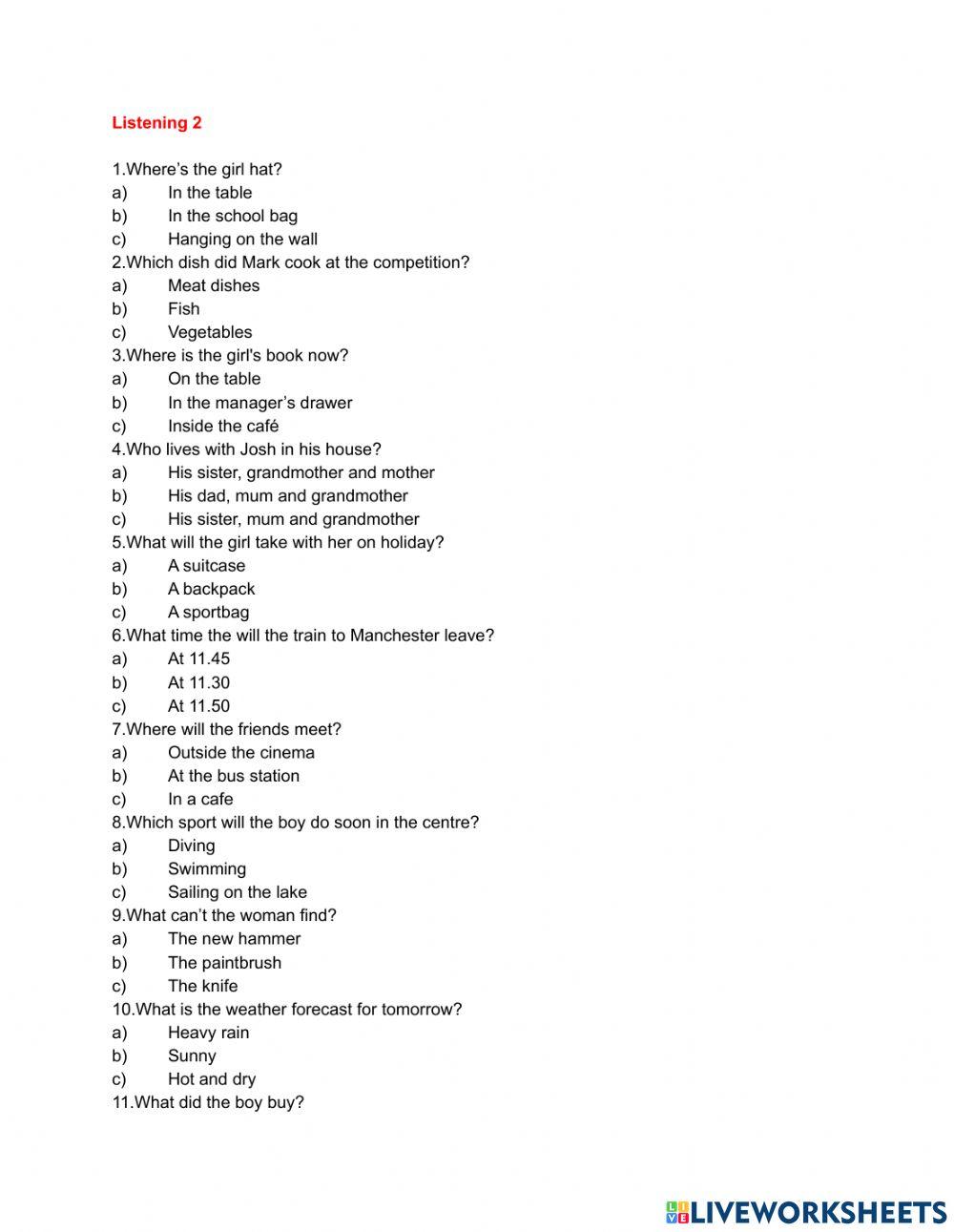 Listening B1 | Free Interactive Worksheets | 1110366