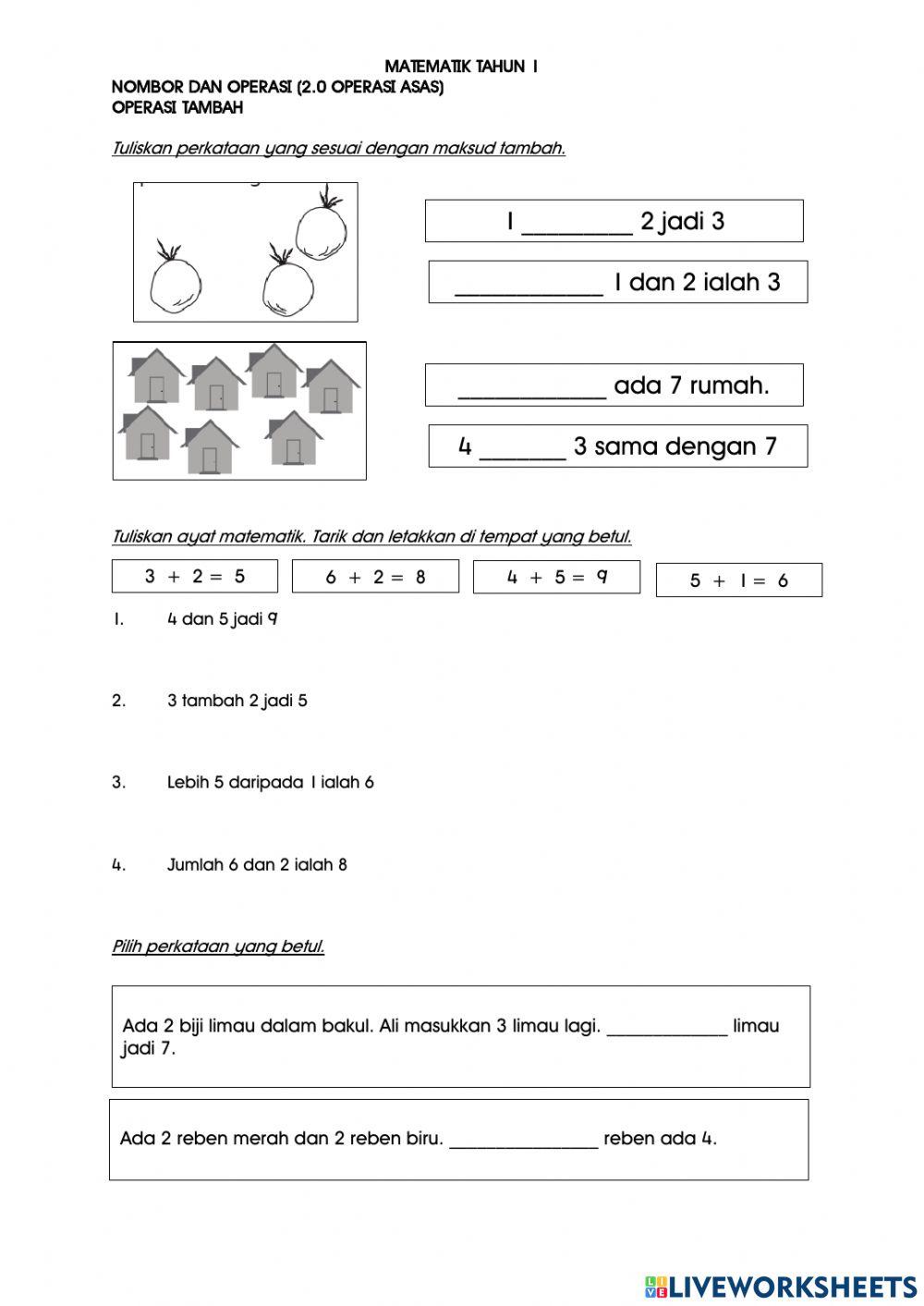 Matematik tahun 1 MT exercise | Live Worksheets