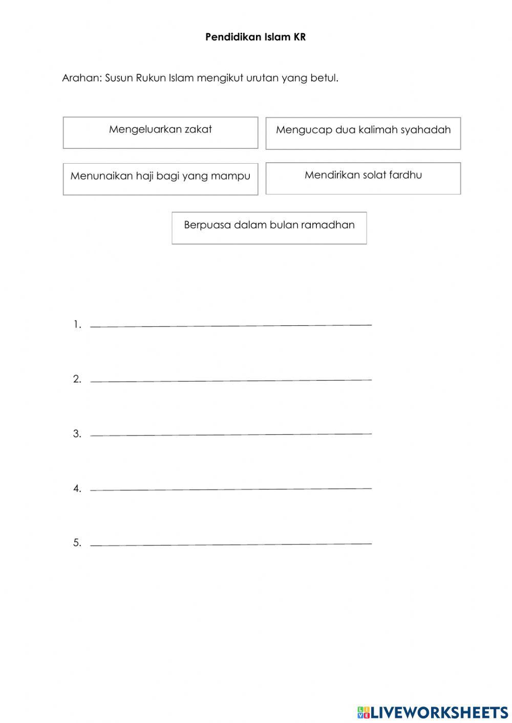 Rukun Islam online pdf exercise for PPKI KR | Live Worksheets
