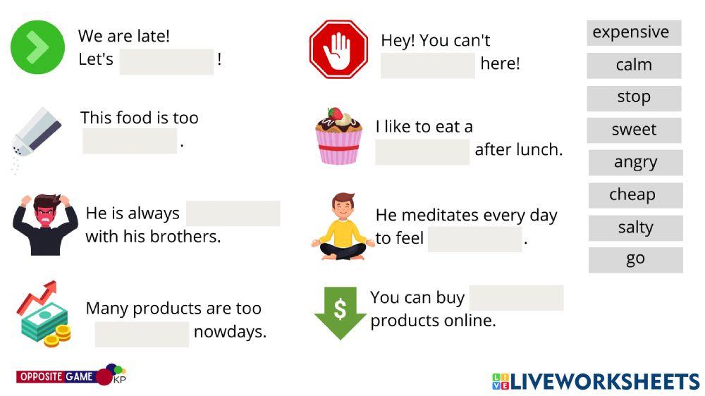 Opposite Game worksheet | Live Worksheets