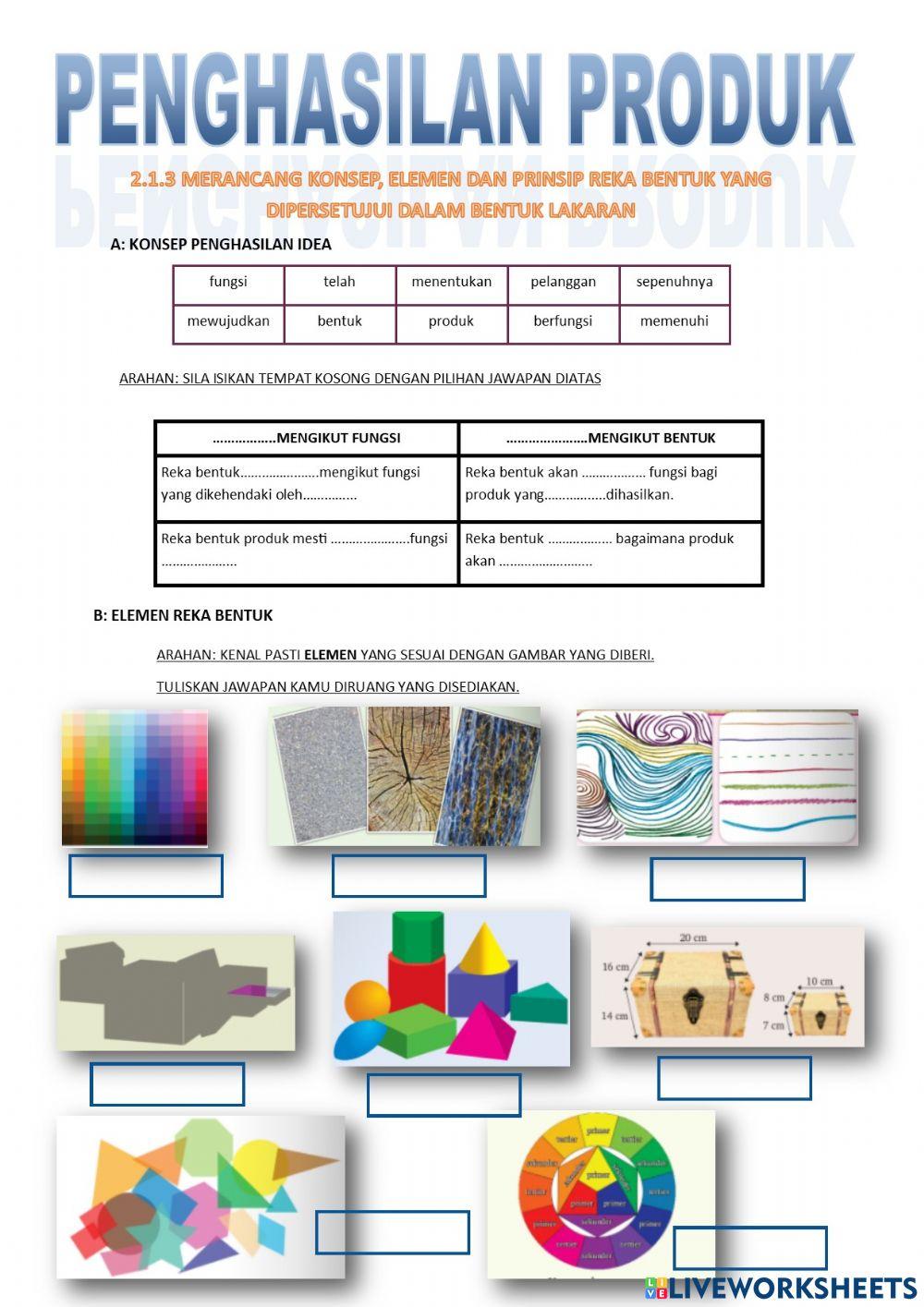 Konsep penghasilan produk worksheet | Live Worksheets