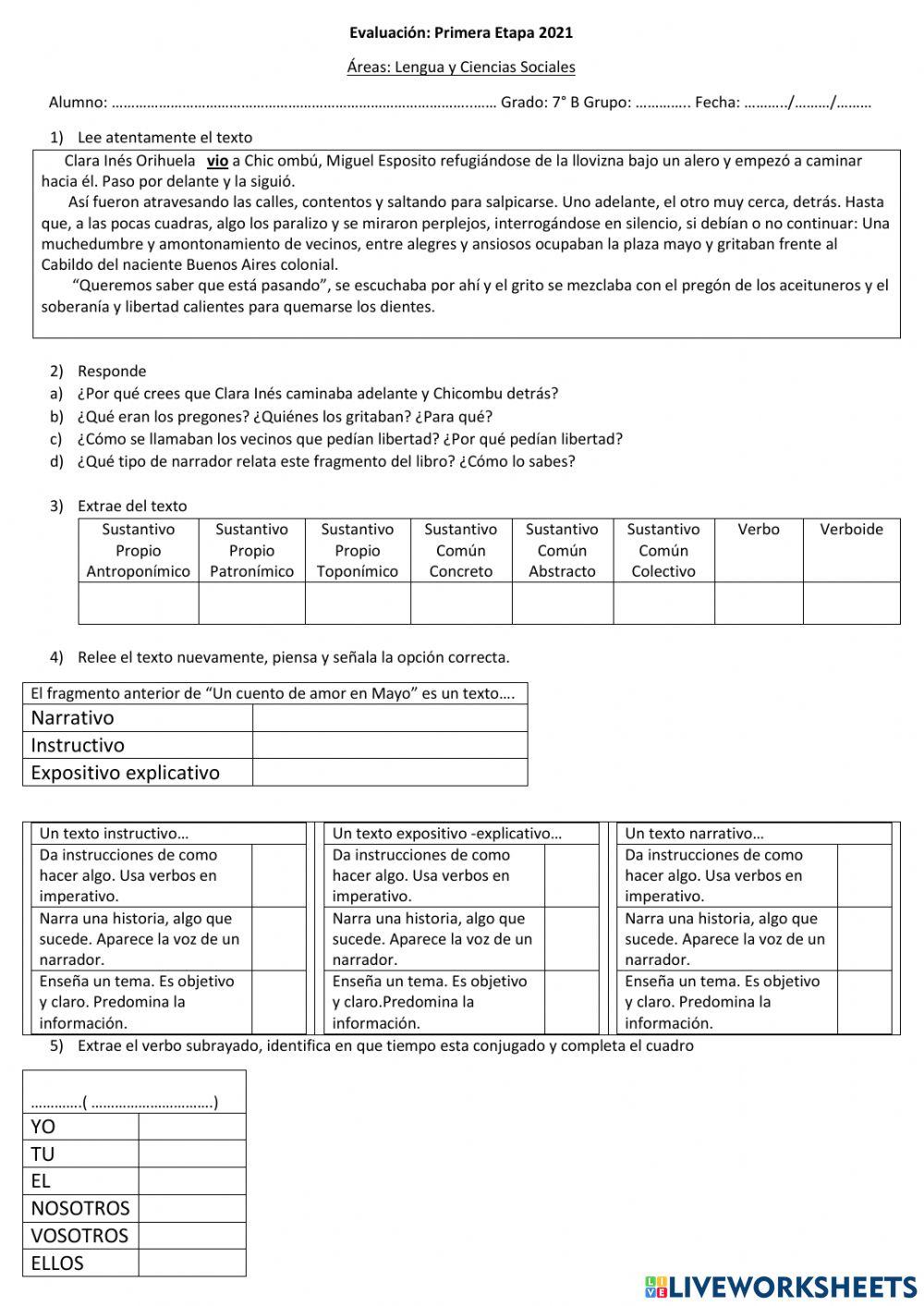 Evaluacion Prim… | Free Interactive Worksheets | 3117623