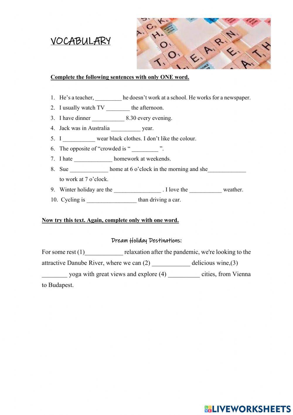 Vocabulary - Cl… | Free Interactive Worksheets | 1111053