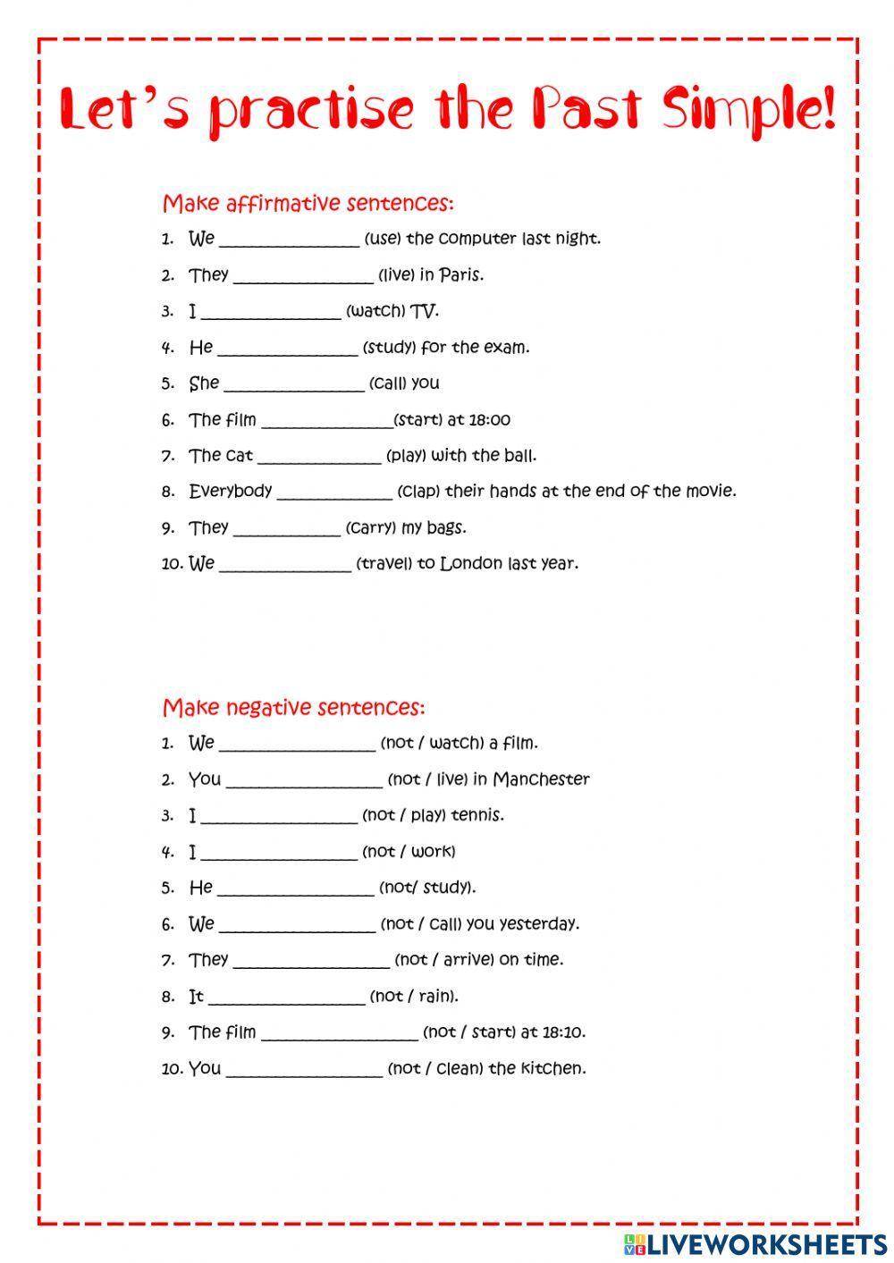 Let's practise (past simple - regular verbs) worksheet | Live Worksheets