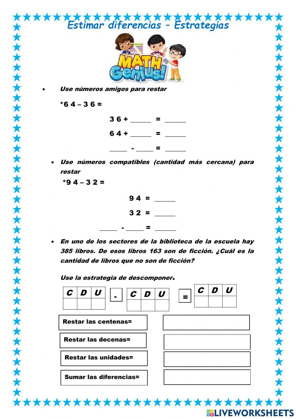 Estimar Diferencias- Estrategias worksheet | Live Worksheets