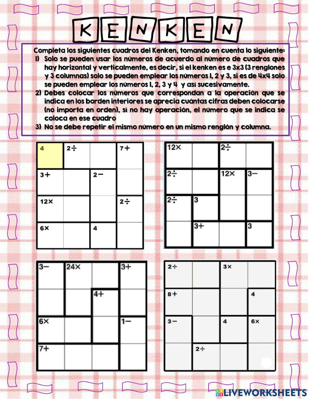 Kenken | Free Interactive Worksheets | 1111528