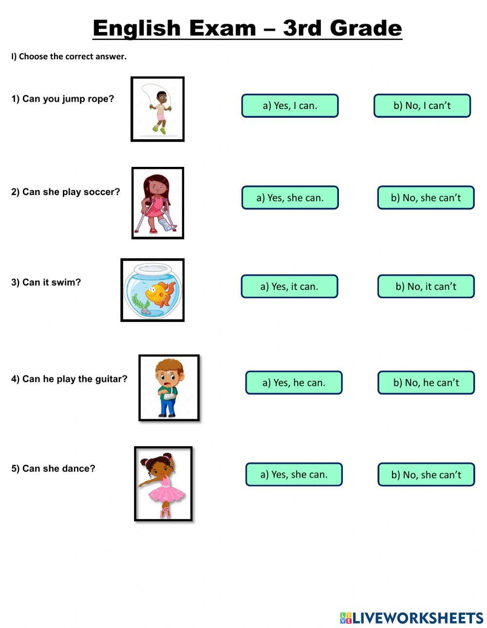 EXAM - 3rd Grade interactive worksheet | Live Worksheets