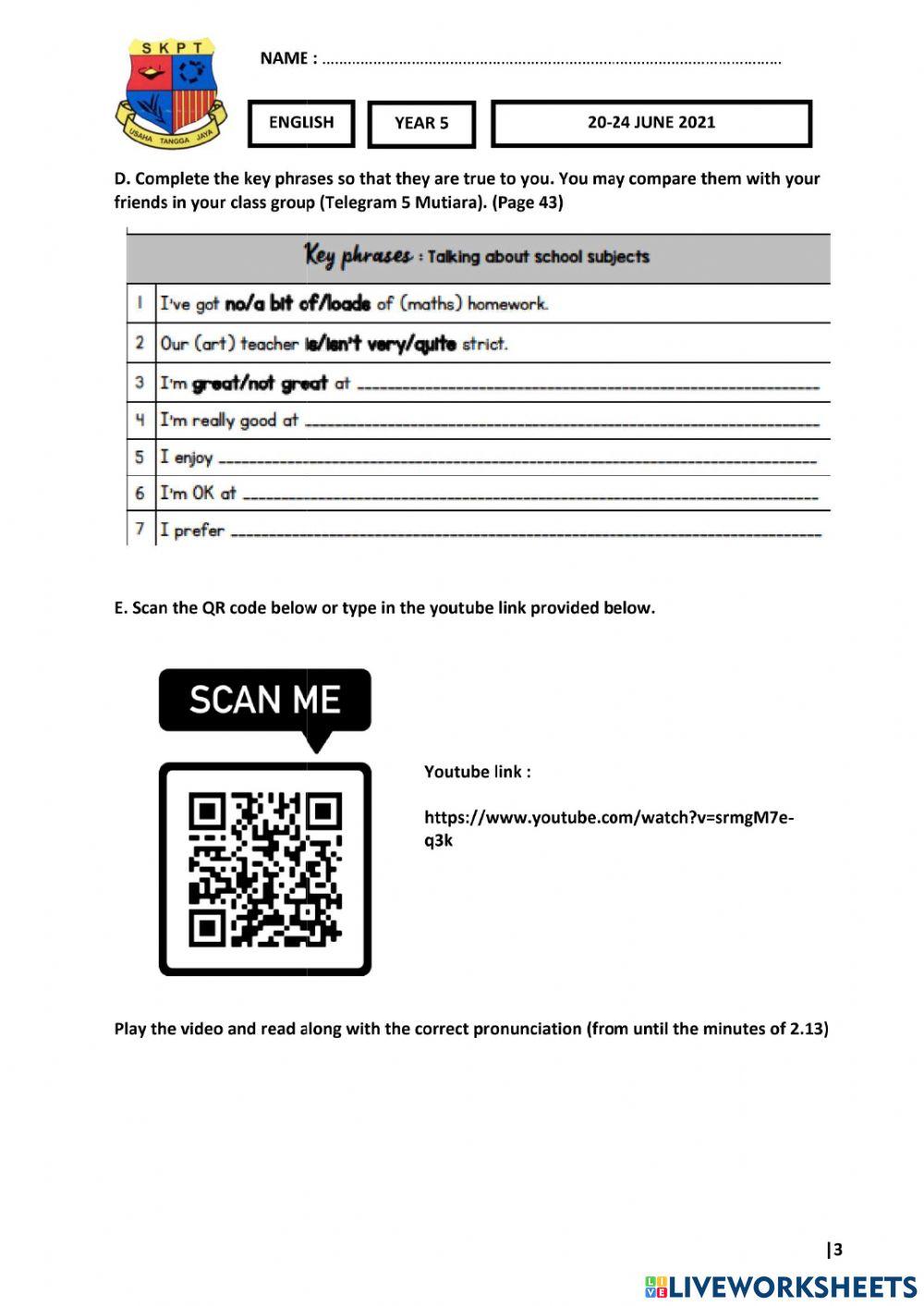 Year 5 Plus 1 - Unit 4 Learning World - Student's Book
