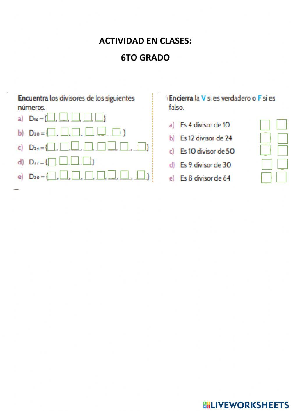 6to matematicas 2021 worksheet | Live Worksheets