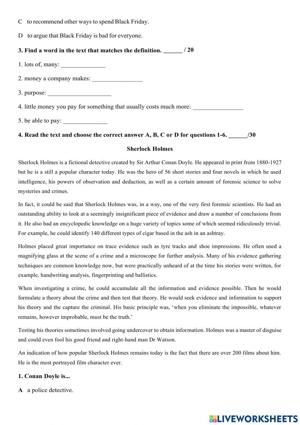 READING - MIDTERM EXAM - ADVANCED 1 online exercise for | Live Worksheets