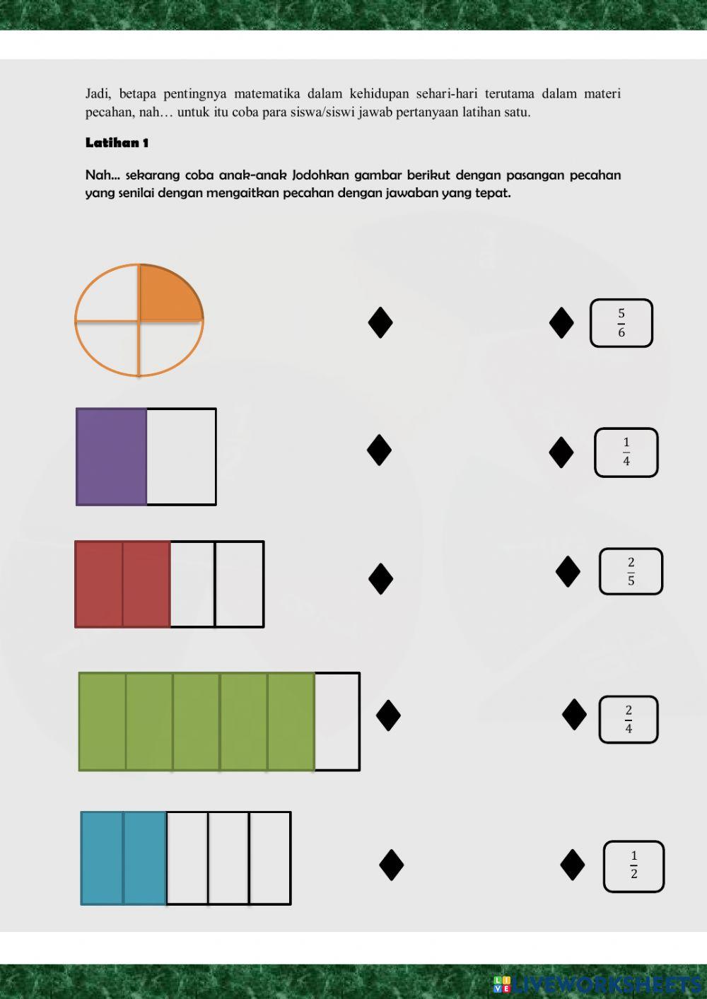 Operasi Hitung Pecahan interactive activity | Live Worksheets