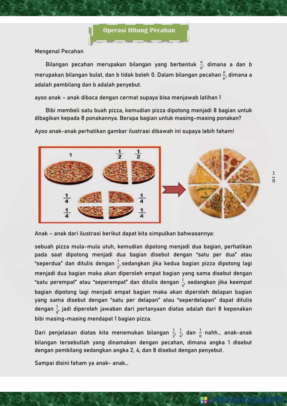 Operasi Hitung Pecahan interactive exercise | Live Worksheets