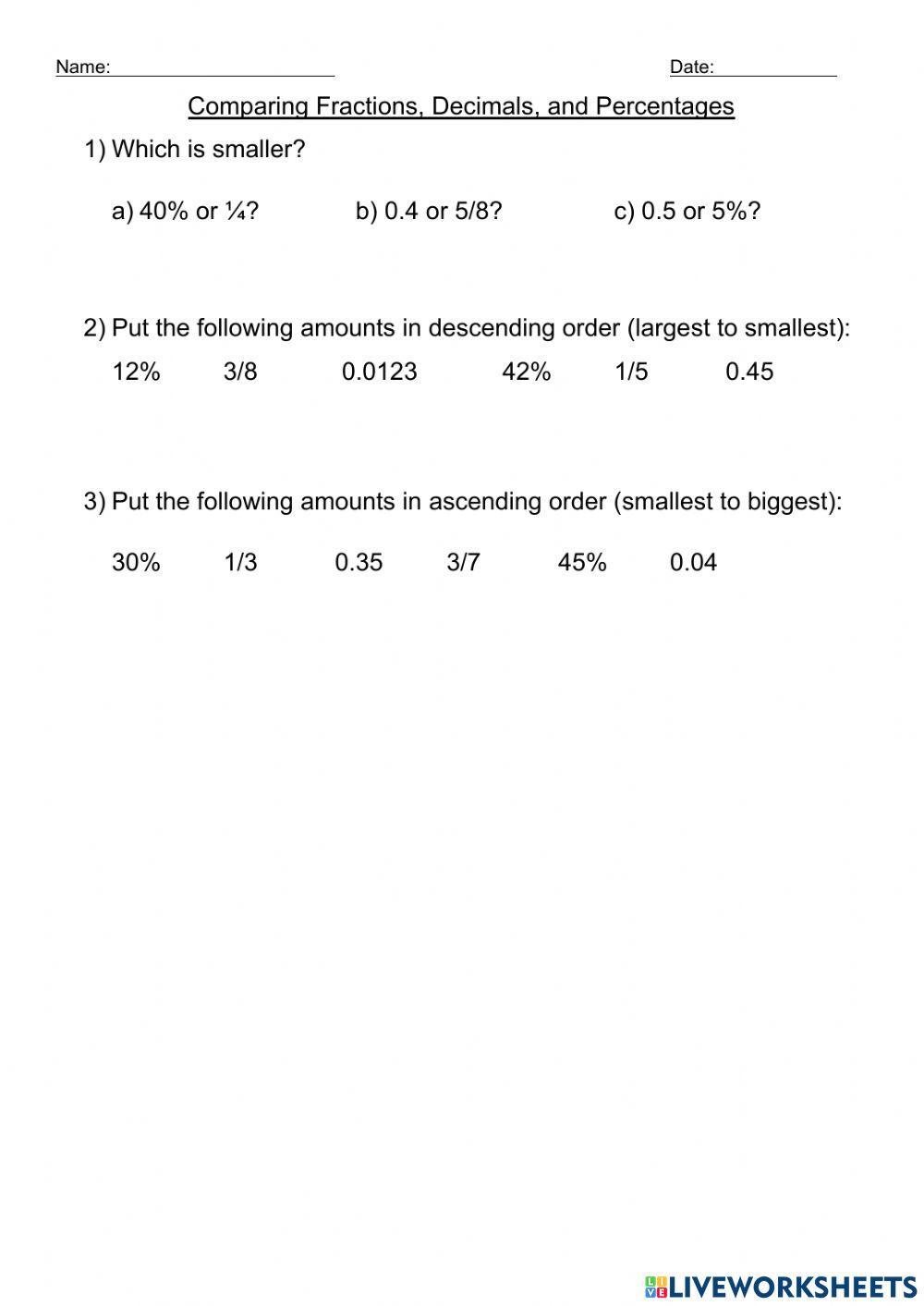 Comparing Fract… | Free Interactive Worksheets | 1113419