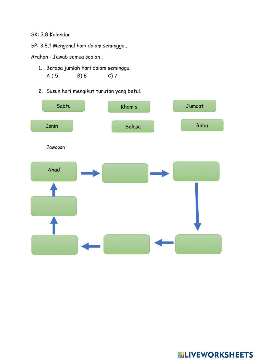Kalendar: hari worksheet | Live Worksheets