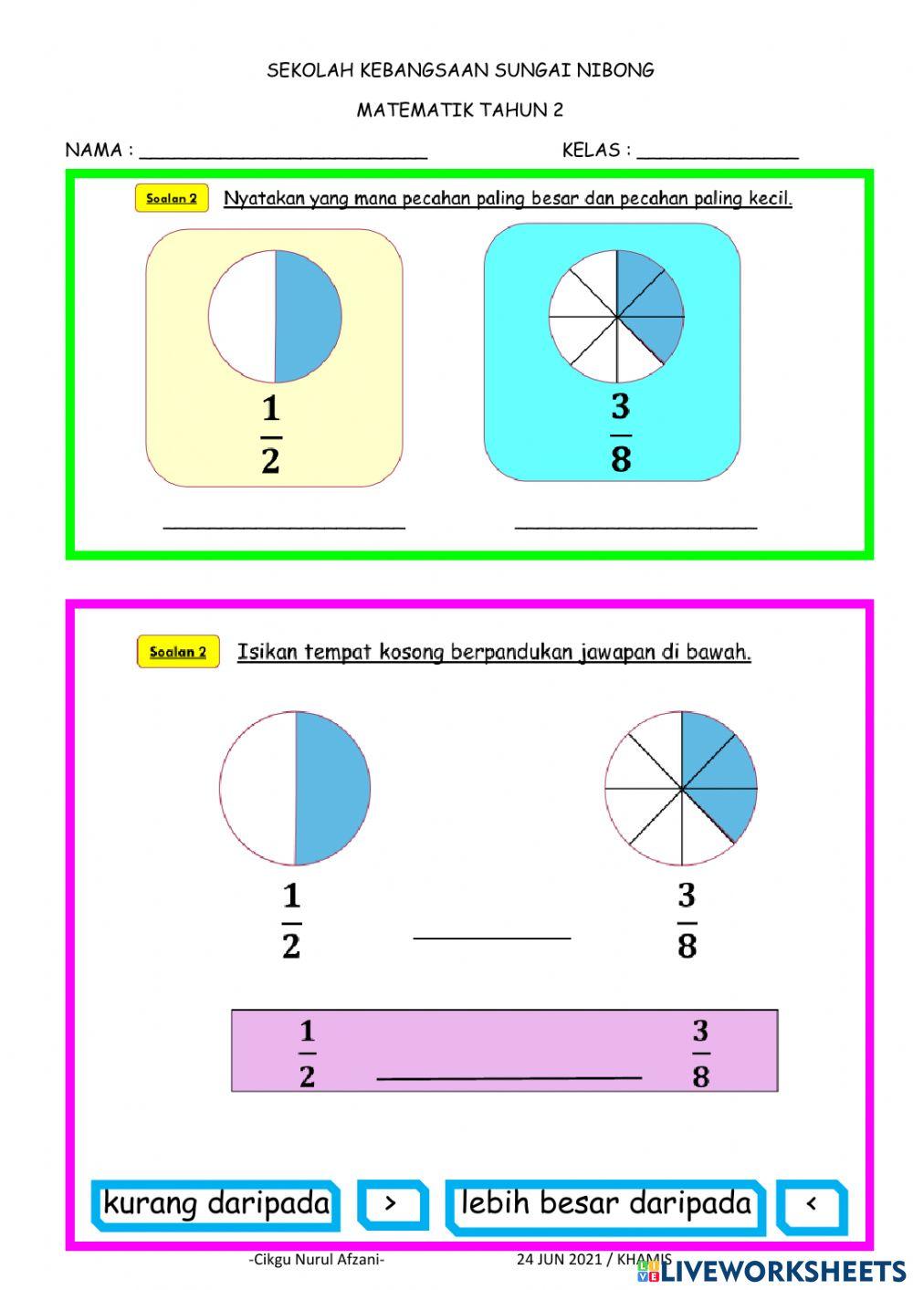 Banding pecahan… | Free Interactive Worksheets | 1114002
